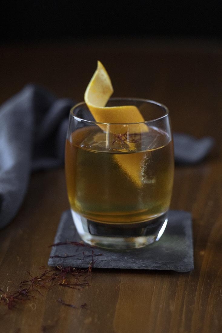 Saffron Honey Rum Old Fashioned - Moody Mixologist
