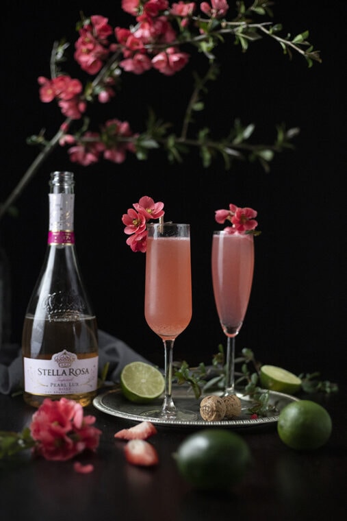 Pink 75 - A Sparkling Rosé Cocktail with Strawberries and Guava - Moody ...